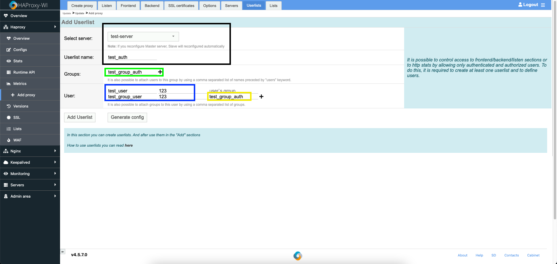 How to create basic authentication on HAProxy(Userlist)