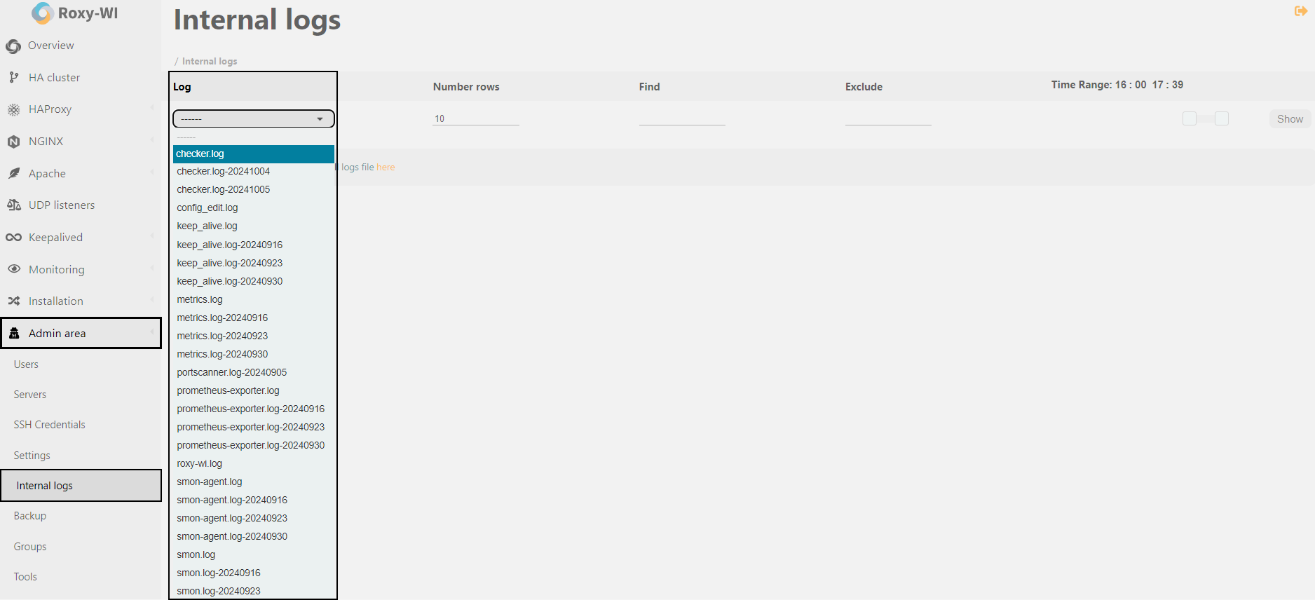 Internal logs section Internal logs section
